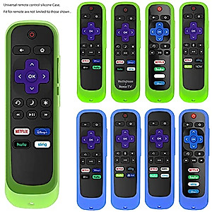 PINOWU [2 Pack Universal Remote Cover (Glow in the dark) Compatible with TCL Roku/Hisense Roku TV remote/Roku Express 4K+ /Roku Streaming Stick 4K / Roku 2 3 4 Remote w/Lanyard (Green and Blue)