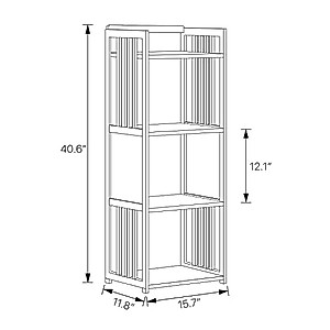 MoNiBloom 4 Tier Bookcase with Removable Storage Box, Bamboo Freestanding Ventilated Bookshelf Display Shelf for Office Living Room Bedroom Kitchen, Brown