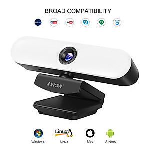 AWOW 2K Webcam with Microphone and Adjustable Brightness Light HD Computer Camera with Tripod USB Webcam for PC/MAC/Desktop/Laptop USB Web Camera for YouTube Skype Zoom Xbox One and Video Calling