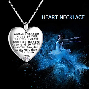 YFN Sterling Silver Always Remember You are Braver Than You Believe Jewelry Pendant Necklace Inspirational Gifts (White)