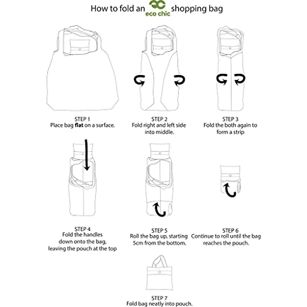 ECO CHIC Lightweight Foldable Reusable Shopping Bag | Water Resistant Shopping Tote Bag | Folds Into Attached Pouch for Storage | Made from Recycled Plastic Bottles (Music Black)