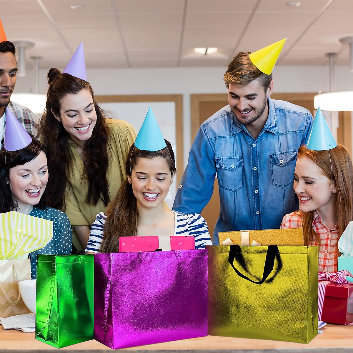 GITMIWS Sparkle Gift Bags with Tissues – Set of 18 Mix Color Reusable Gift Bags Large size - Perfect as Goodie Bags, Birthday Gift Bag, Party Favor Bags, Christmas Gift Bags