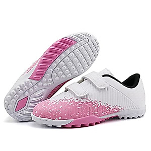 brooman Kids Turf Soccer Shoes Boys Girls Football Shoes Indoor Soccer Shoes (1,White Pink)