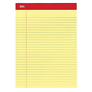 Office Depot(R) Perforated Writing Pads, 8 1/2" x 11 3/4", Legal Ruled, Canary, Pack Of 12