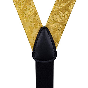 DiBanGu Gold Suspenders for Men Heavy Duty Yellow Suspenders and Bow Tie Set Adjustable Y-Back Mens Trouser Braces