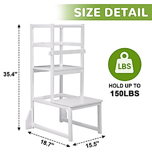 FINIKIS Toddler Step Stool Toddler Kitchen Stool, Adjustable-Height Toddler Tower Stool Kitchen Wooden Helper Step Stools for Kids, White