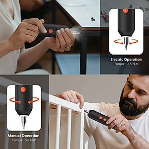 Electric Screwdriver Cordless, Power Screwdriver Set, Includes 5V Cordless Screwdriver Rechargeable with LED Lights, 20pcs Household Bits, USB-C Charging Cable, Magnetizer, Extension Rod, Manual