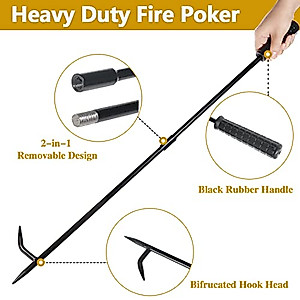Fire Poker for Fire Pit, 28 inch Fireplace Poker, Removable and Portable Fire Pit Accessories, Heavy Duty Solid Steel Fireplace Camping Fire Tool, Rust-Resistant Black Finish