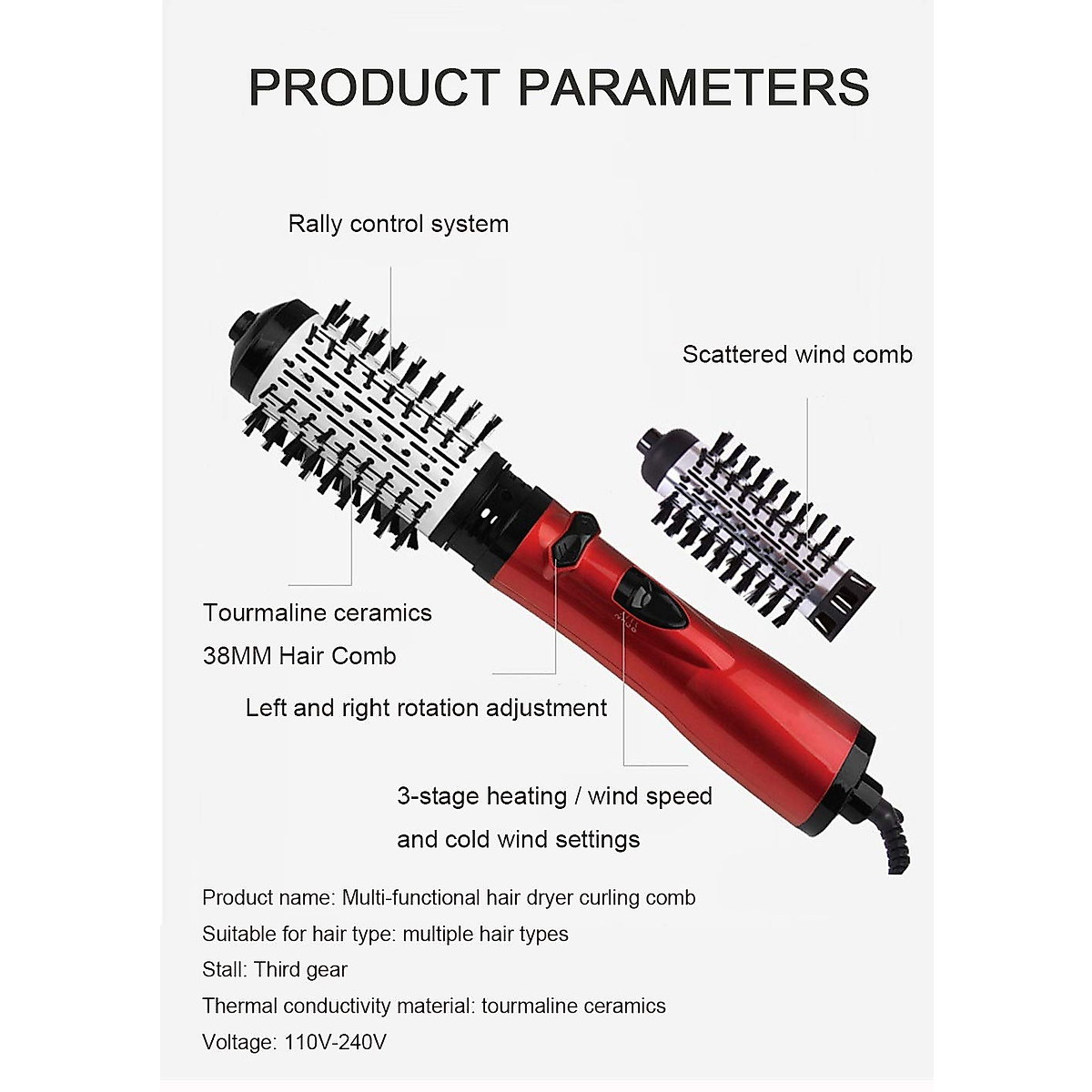 ZLXDP Electric Hair Dryer Brush Hair Straightener Curler Iron Volumizer Rotate One Step Blowers Replaceable Hot Air Comb 360 Rotating