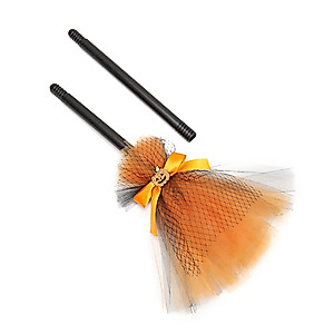 2pcs Halloween Witch Broom, Kids Cosplay Broom Prop Plastic Broom Props Witch Flying Broomstick with Adjustable Handle for Halloween Costume Party Supplies (Orange, Purple)
