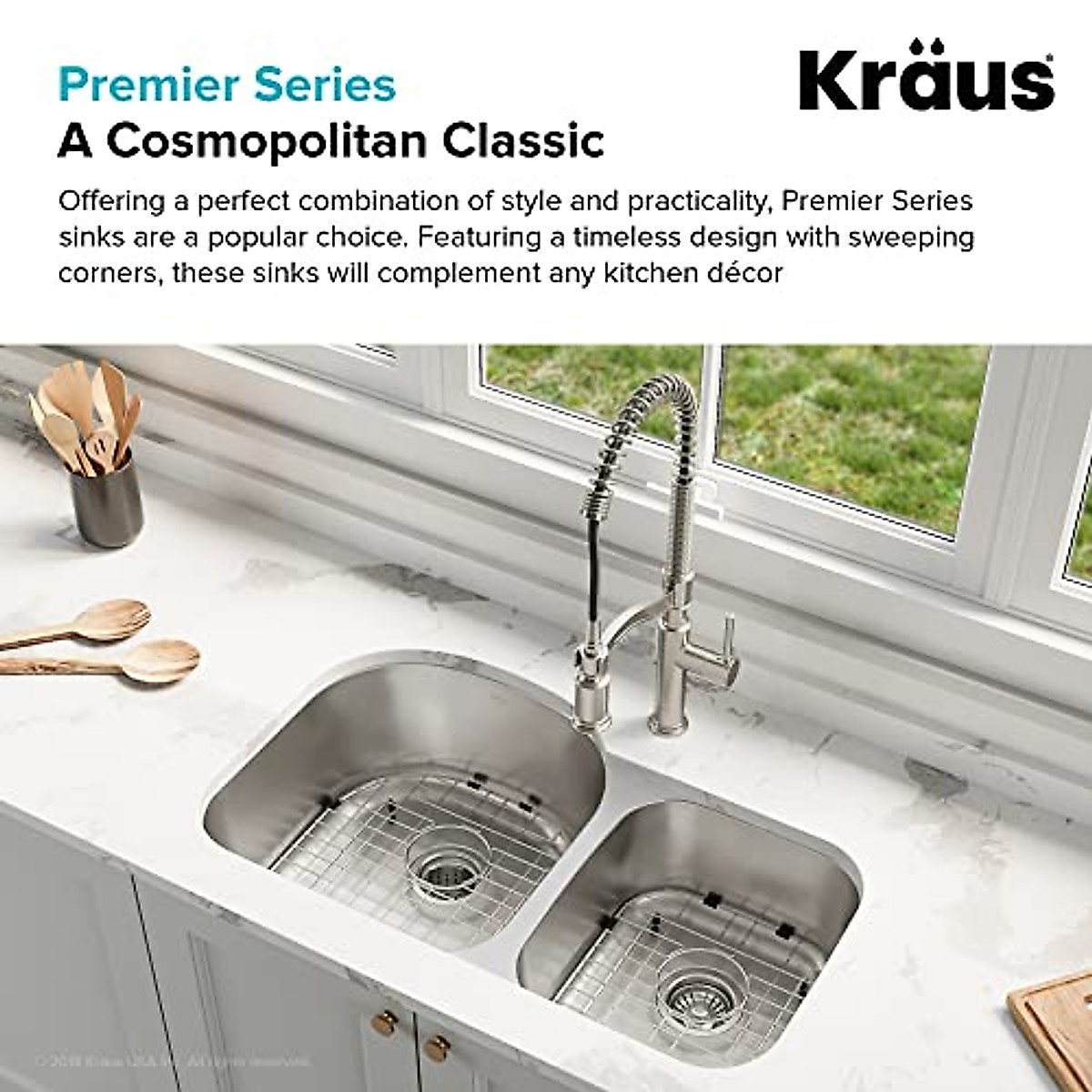 Kraus KBU27 35 inch Undermount 60/40 Double Bowl 16 gauge Stainless Steel Kitchen Sink