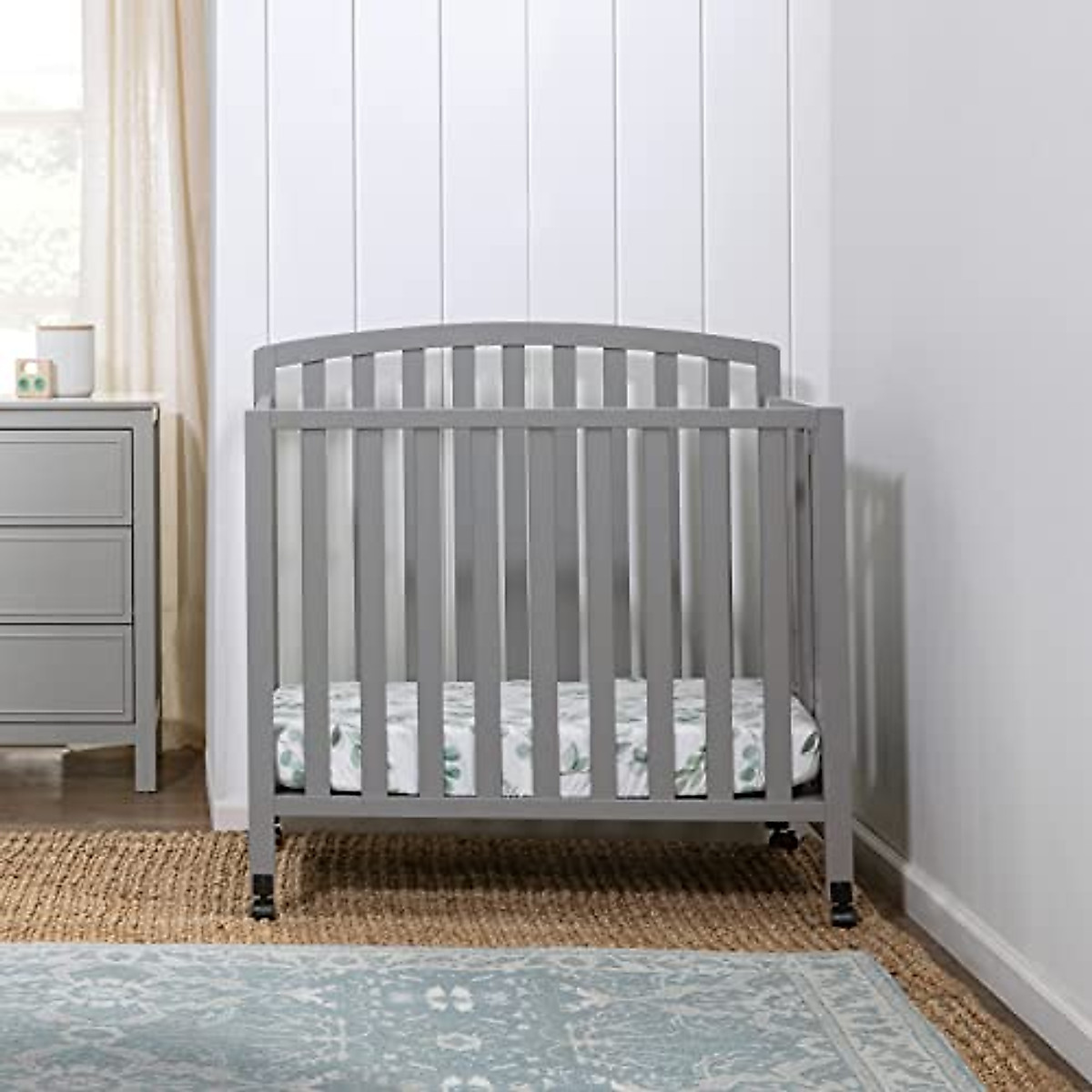 DaVinci Dylan Folding Portable 3-in-1 Convertible Mini Crib and Twin Bed in Grey, Greenguard Gold Certified