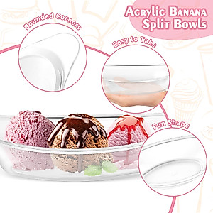 DLUGOPIS 24 Pcs Acrylic Banana Split Bowls Set Banana Boat Dishes Banana Split Dish12 Pcs Reusable Banana Boat Plate 12 Pcs Teaspoon 8 Oz Banana Split Dish Clear Serving Plates for Ice Cream Dessert