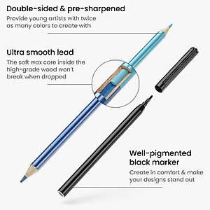 ARTEZA Kids Coloring Book and Colored Pencils Kit, Animal Kingdom Illustrations, 50 Double-Sided Sheets, 100lb Paper