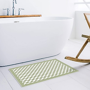 Homechoid Sage Green Plaid Front Door Mat for Indoor Entrance Country French Rustic Buffalo Check Absorbent Doormat for Bathroom/Garage/Kitchen/Entry/Back, Washable, 18x30 Inche