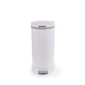 Bubula Step Premium Steel & Aluminum Diaper Waste Pail with Air Tight Lid and Security Lock for Nursery or Any Room Use, White