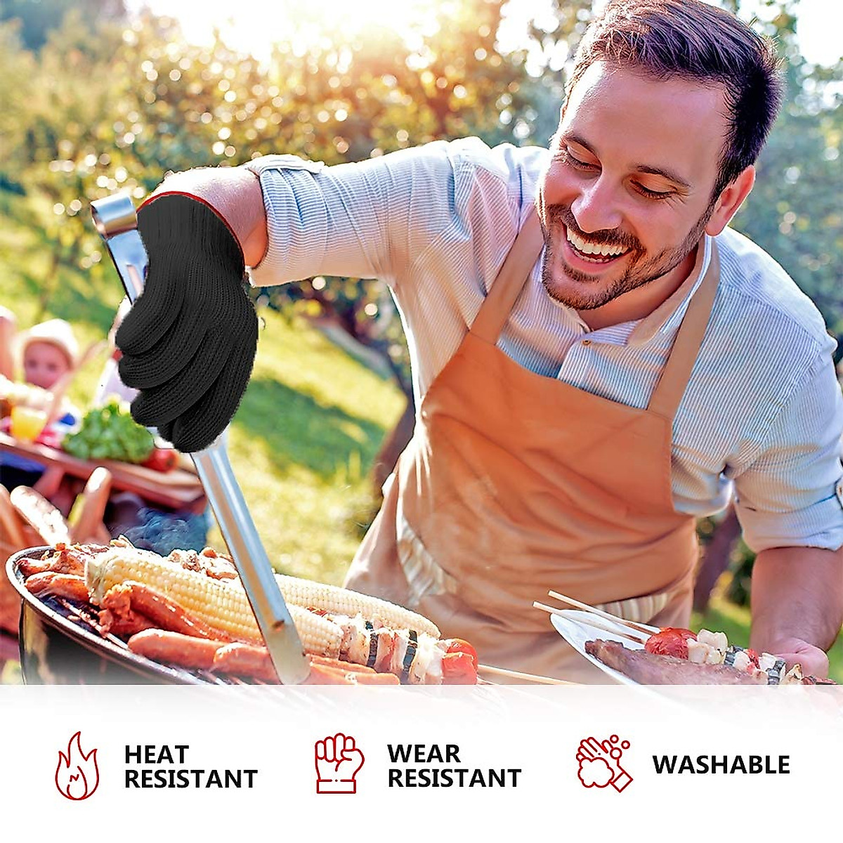 1 Pair Heat Resistant Gloves Oven Gloves Heat Resistant with Fingers Gloves Double Oven Mitt Set