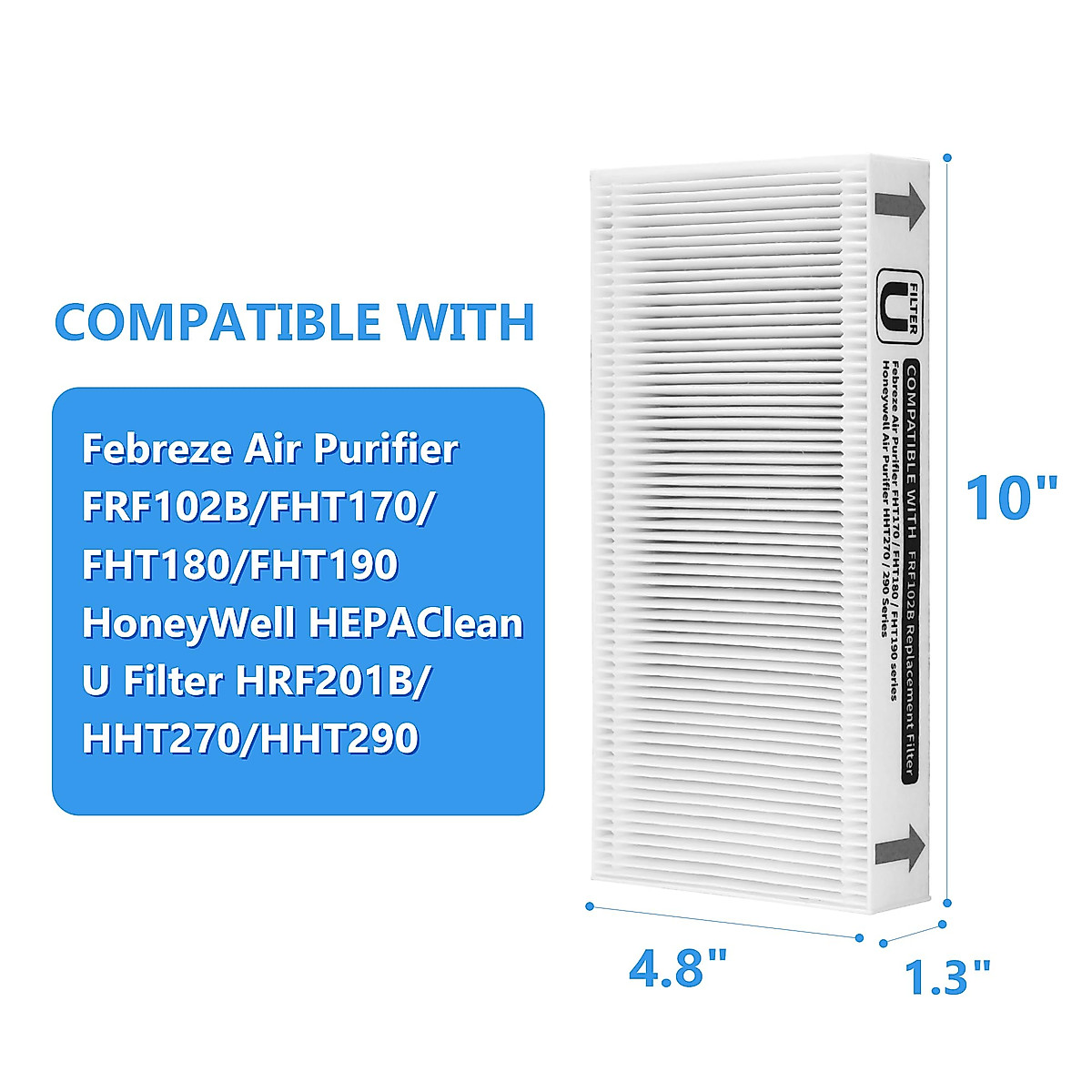 GoKBNY 4-Pack FRF102B True HEPA Replacement Filter Compatible with Febreze FRF102B/FHT170/FHT180/FHT190 Purifiers and Honey-Well HEPAClean U Filter HRF201B/HHT270/HHT290 Purifiers