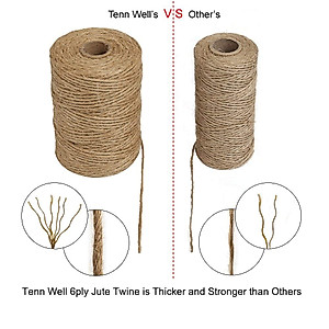 Tenn Well Jute Twine, 328Feet 2.32mm 6Ply Natural Garden Twine, Heavy Duty Twine String for Crafts, Gift Wrapping, Gardening, Packing, Christmas Decorations