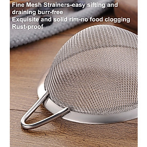 Adjaso 5.5inch 304 Stainless Steel Fine Mesh Strainer for Kitchen, Colander-Skimmer with Handle, Metal Sieves Sifters