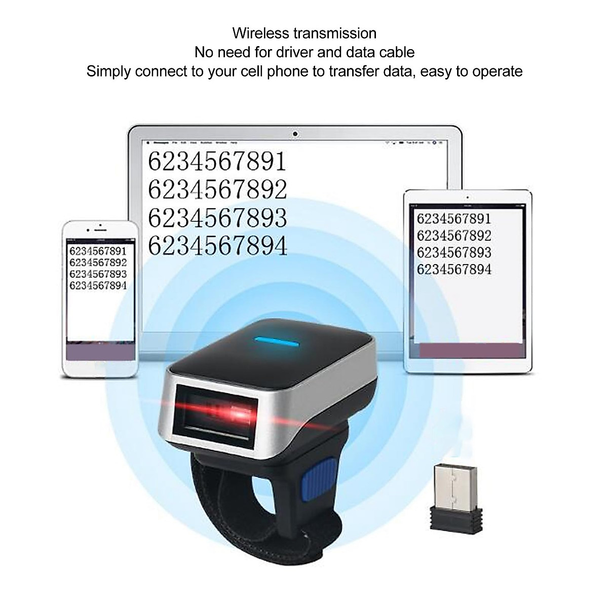 Zyyini Wearable Ring Barcode Scanner, 1D 2D QR Hands Mini Finger Bar Code Reader with 2.4G, USB Wired and BT4.2, for Laptops, PCs, POS, Smartphones, Tablets