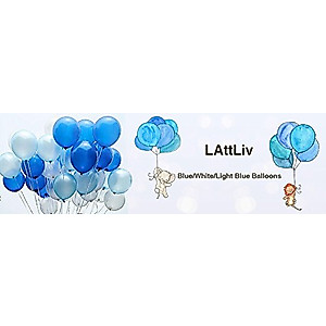 PartyWoo Blue and White Balloons 100 pcs 12 inch Royal Blue Balloons Light Blue Balloons White Balloons Blue Balloons Latex Balloons for Boys Christening, Cinderella Party, Boys 1st Birthday