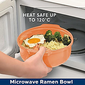 Microwave Safe Ramen Cooker, Ramen Noodle Bowl, Easy Mac, Microwave Pasta Cooker, Microwave Bowls with Lids Ideal for Dorm Room Essentials for Girls Boys, Dishwasher & Microwave Safe (Medium, Orange)