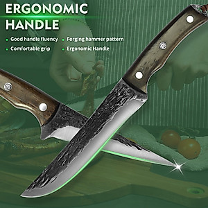 FULLHI Butcher Knife Set, 11pcs Hand Forged butcher knife Boning Knife With Sheath High Carbon Steel Carving Knife Fish Knife Chef Knife For Kitchen, Camping, BBQ