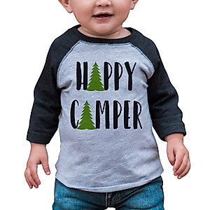 7 ate 9 Apparel Unisex Happy Camper Outdoors Raglan Tee 12 Months Grey