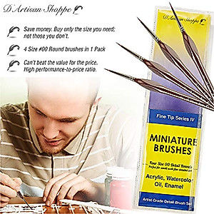 Fine Tip Paint Miniature Brushes. 4pc Round 00 Detail Paintbrushes Set for Acrylic Watercolor Oil - Art Model Craft Warhammer Hobby Paint by Numbers Painting