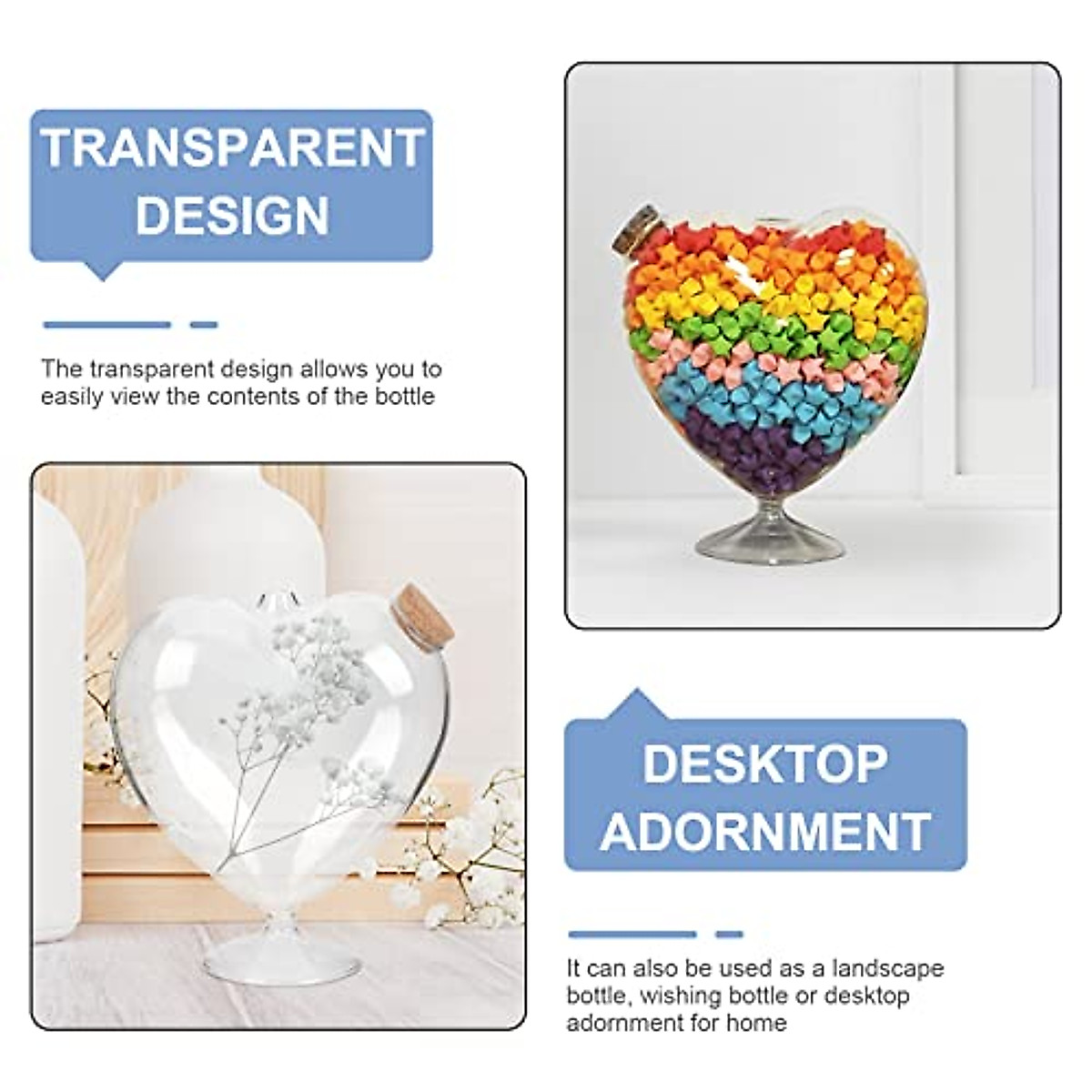 Tofficu Glass Jar Bottle with Cork Heart Shaped Wishing Bottle Plants Showing Bottle Desktop Hydroponic Plant Vase for Home Wedding Party Decoration