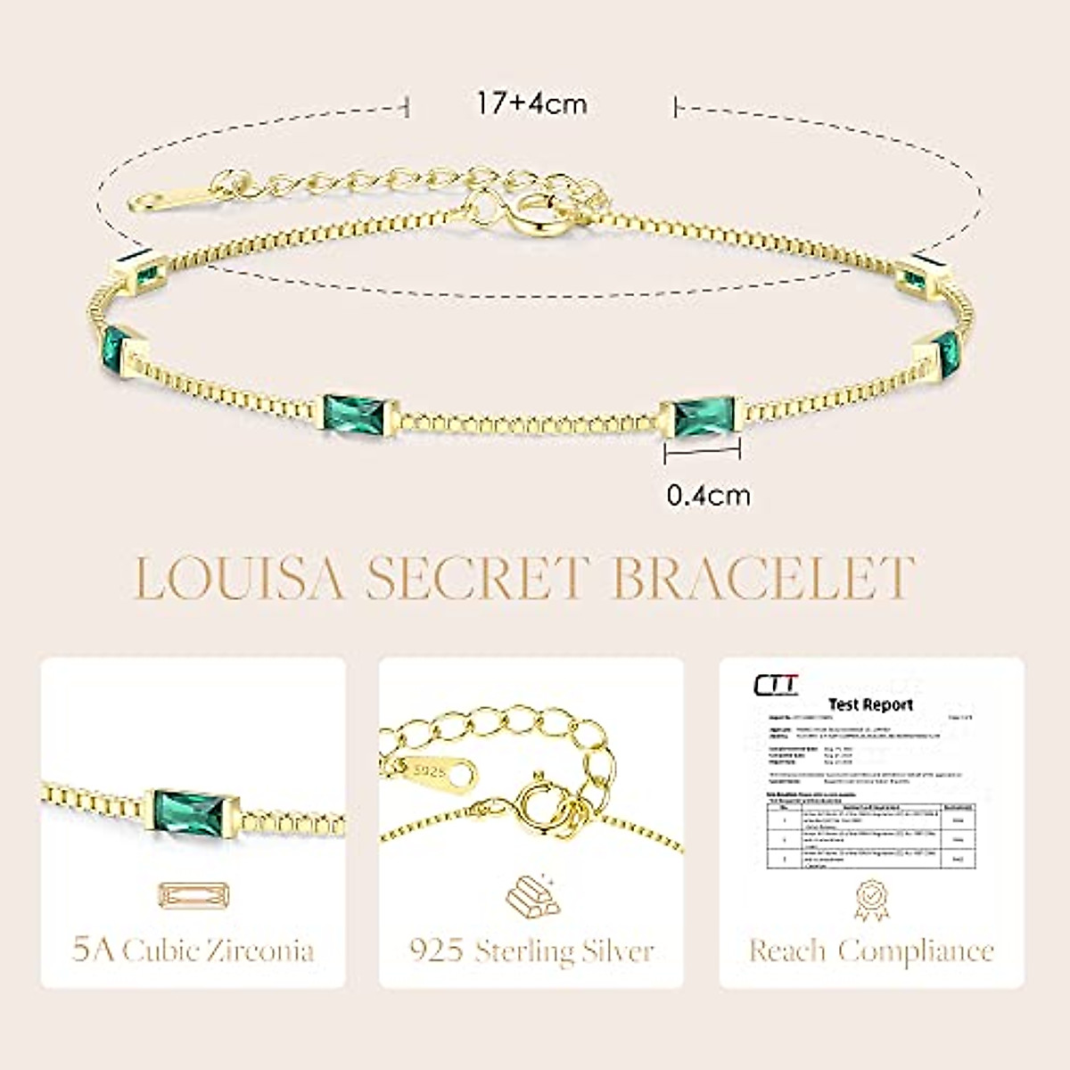 LOUISA SECRET Birthstone Bracelets for Women, 925 Sterling Silver Dainty Simple Women Charm Link Bracelet, Birthday Anniversary Jewelry Gifts for Women Wife Mom Her