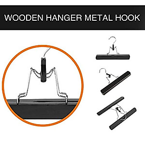 Pack of 5 Wooden Pants Hangers Non Slip Skirt Hangers Wig Hair Extension Hanger with 360° Swivel Hook Clip Hangers (Z- 5 Pack Hangers Black)