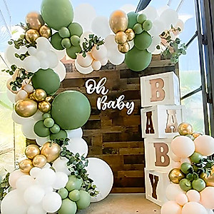 Sharlity 130PCS Sage Green Balloon Garland Arch Kit Olive Green Balloons Different Sizes 18 12 10 5 Inch for Baby Shower Jungle Safari Birthday Party Decorations