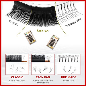 THE LASH SUPPLY Easy Fan Volume Eyelashes, Magic Lashes Extension Professional Supplies, C/D Curl, 9-20mm Length, 0.05 Thickness, Black Matte Lashes, Lash Mixed Length Tray
