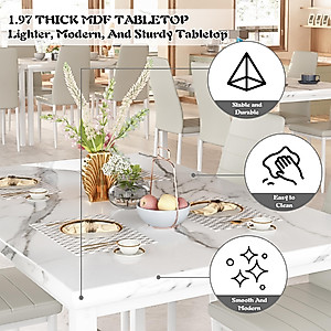 DKLGG Dining Table Set for 4, 5 Piece Kitchen Table Set with PU Leather Chairs Space-Saving Faux Marble Dining Room Table Set for 4 for Small Home Kitchen, Apartment