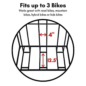 3 Bike Stand Rack with Storage – Great for Parking Road, Mountain, Hybrid or Kids Bikes – Garage Organizer - Helmet - Sports Storage Station - Black