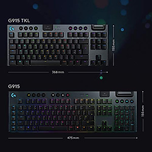 Logitech G915 TKL Tenkeyless Lightspeed Wireless RGB Mechanical Gaming Keyboard, Low Profile Switch Options, Lightsync RGB, Advanced Wireless and Bluetooth Support - Tactile,Black