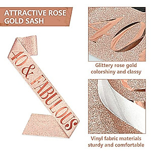 GOGOPARTY 40th Birthday Gifts for Women, Rose Gold 40th Birthday Decorations Including 40th Birthday Crown, Sash, Cake Topper, Candle, Compact Mirror, Birthday Card, 40th Birthday Gift Set for Women