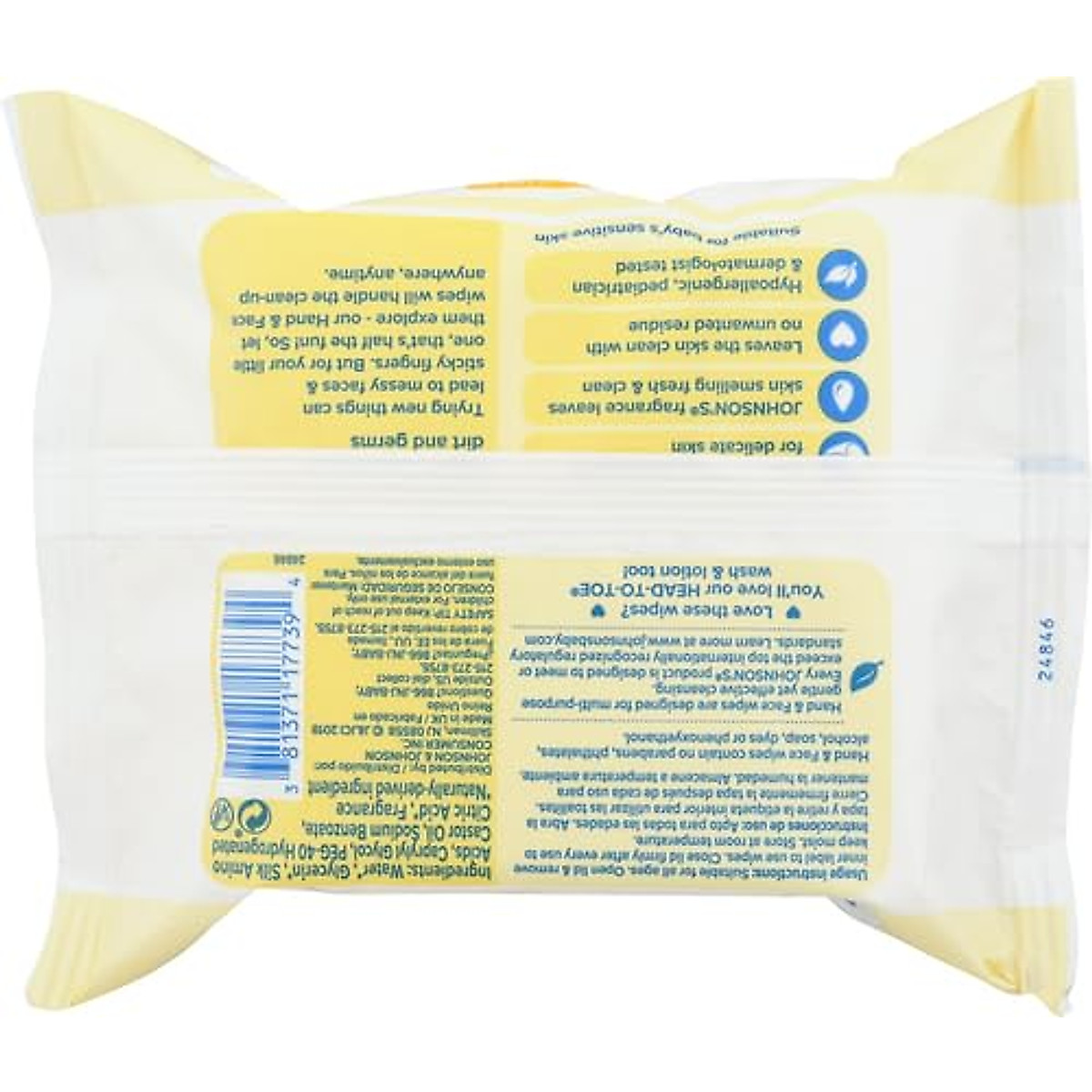 Johnson's Hand & Face Baby Sanitizing Cleansing Wipes for Travel and On-the-Go, No More Tears Formula, Paraben and Alcohol Free, 25 ct