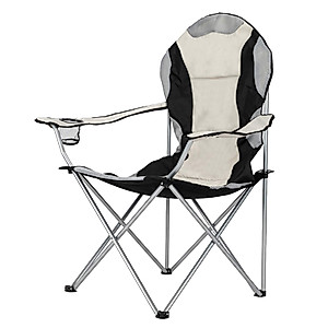Vasitelan Outdoor Camping Chair with Back Support, Padded Lawn Chairs Folding Arm Chair with Bag, Cup Holder