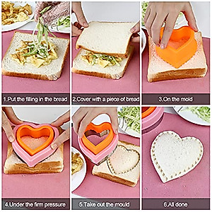 Elfkitwang Sandwich Cutter and Sealer Set,4 Pcs Bread Sandwich Decruster Pancake Maker DIY Cookie Cutters for Kids Bento Box,Heart Dinosaur Star Shapes Mold.