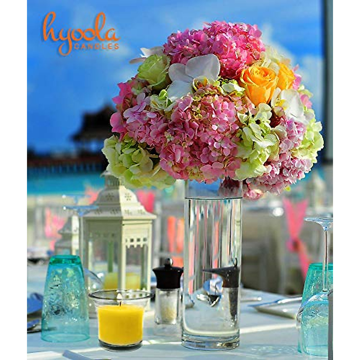 HYOOLA Clear Cup Filled Citronella Votive Candles - 12 Hour Burn Time - 12-Pack, Ideal Bug Repellent Candles, European Made