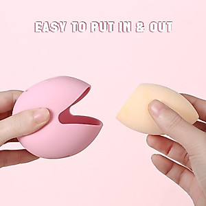 Fauxomor Makeup Sponge Holder,Double-sided Stripe Vents Silicone Beauty Blender Holder for Travel,Shatterproof Make Up Sponge Travel Case for All Sponges,Pink,1 Count (BLENDER NOT INCLUDED)