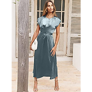 ANRABESS Women's 2023 Formal Dress for Women Summer Maxi Elegant Satin Cocktail Dress Sleeveless Wrap A-Line Flowy Midi Wedding Guest Silk Semi Formal Dress 916huilan-S Grey Blue