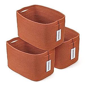 XUANGUO Cotton Rope storage Basket Bins Woven Basket for Organizing Shelves Rectangle Decorative Baskets For storage Clothes Toys Books Towels Square Wicker Nursery basket organizer 3 pack Rust