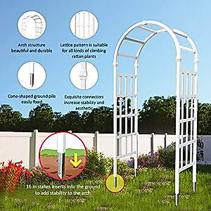 Qikdesign 40" W x 86" H Vinyl Arch, Vinyl Arbor, Garden Arch, Garden Arbor for Climbing Plants, Yard, Garden or Pathway, White