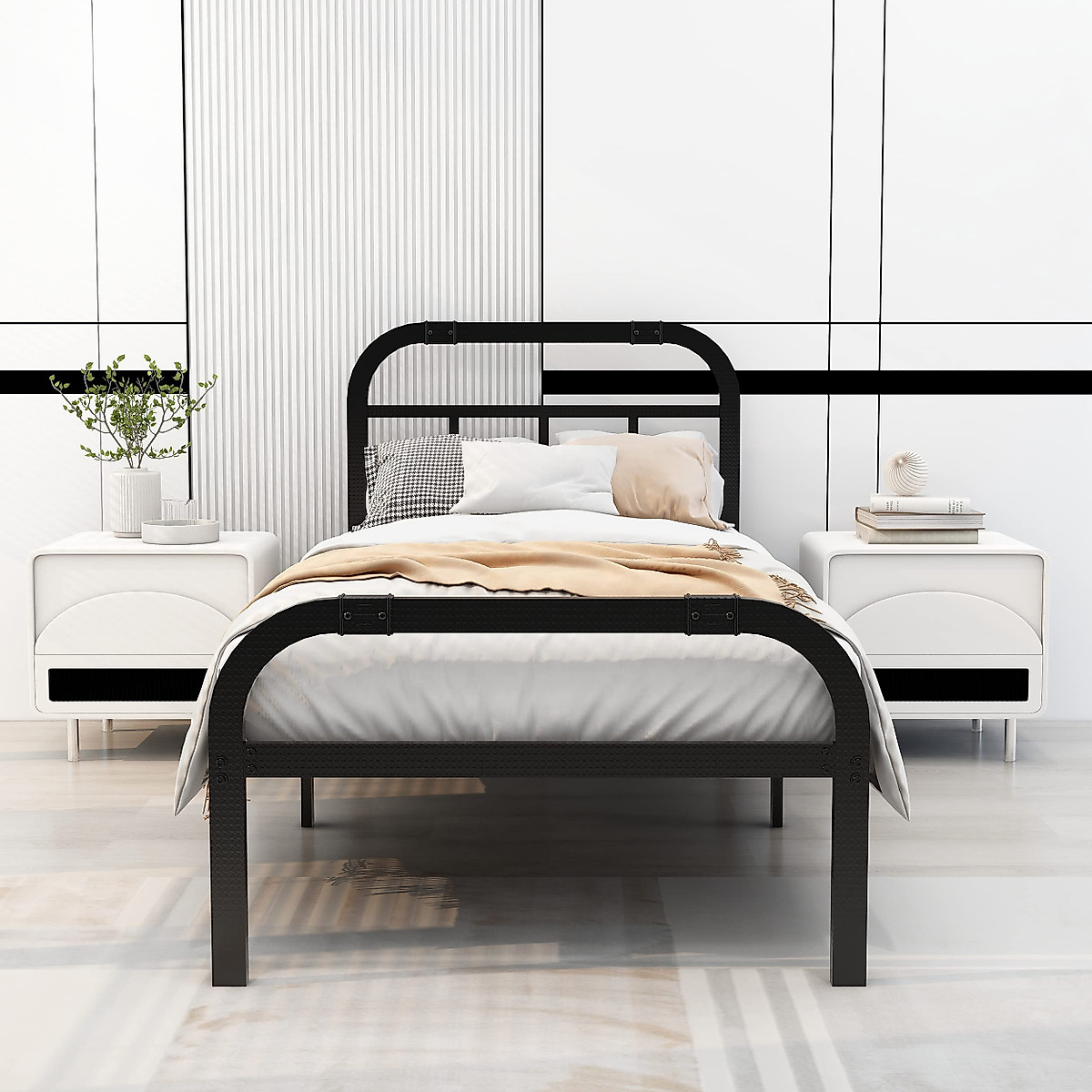 alazyhome Metal Platform Heavy Duty Twin Size Bed Frame with Headboard and Footboard Sturdy Steel Support No Box Spring Needed Easy Assembly Black