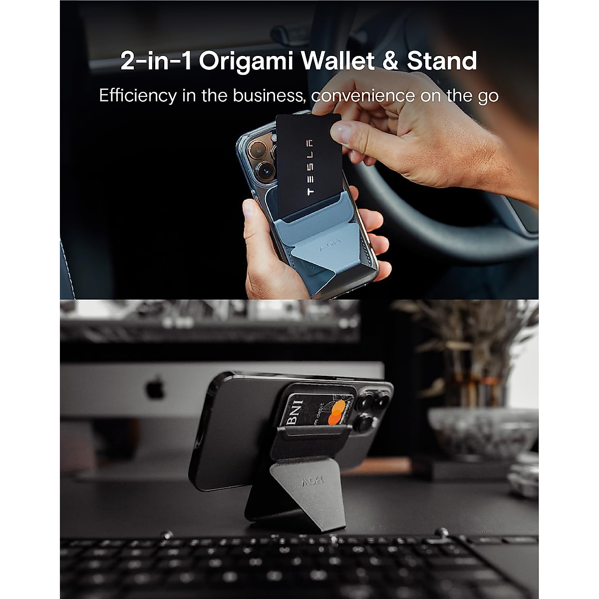 MOFT MagSafe Wallet for iPhone 15/14/13/12 Series, Strong Magnetic Phone Card Holder Fit 2 Cards & 3 Viewing Angles & Stain-Resistant Vegan Leather Phone Stand,Windy Blue