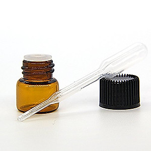 YIZHAO 1ML(1/4 dram) Amber Essential Oils Sample Bottles,Mini glass sample vial with lids, Orifice Reducers, and 2 Transfer Eye droppers-24 Pcs